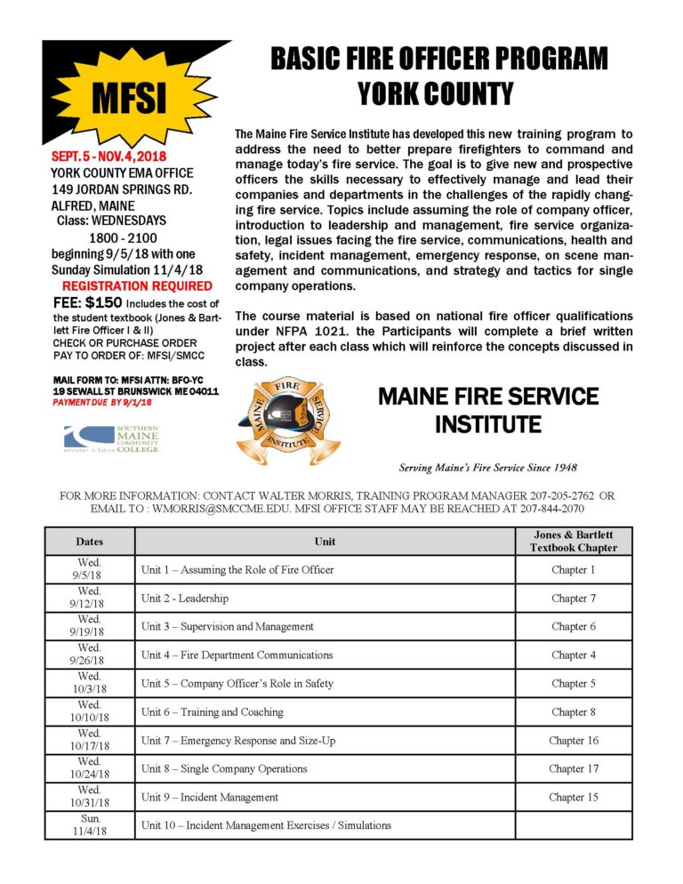 Basic Fire Officer Program - York County - Maine Fire Service Institute