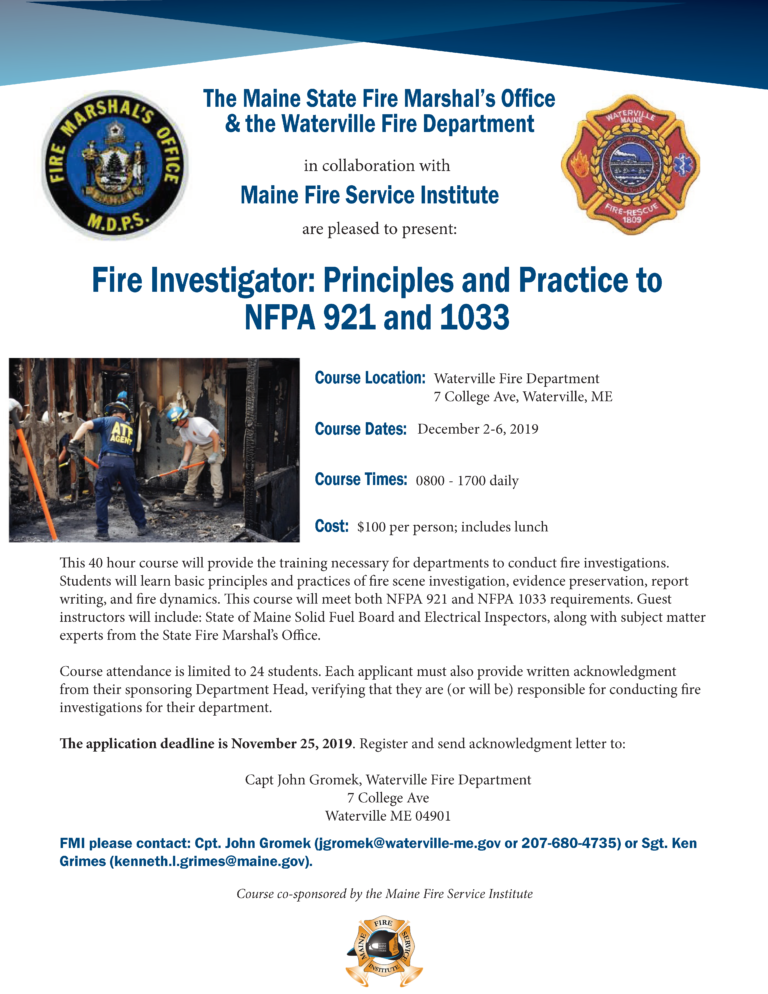 Fire Investigator Flyer - Maine Fire Service Institute