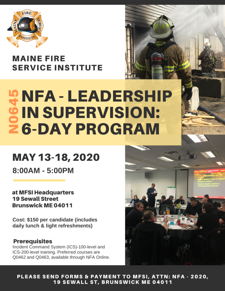 NFA 6 Day Program 1 - Maine Fire Service Institute