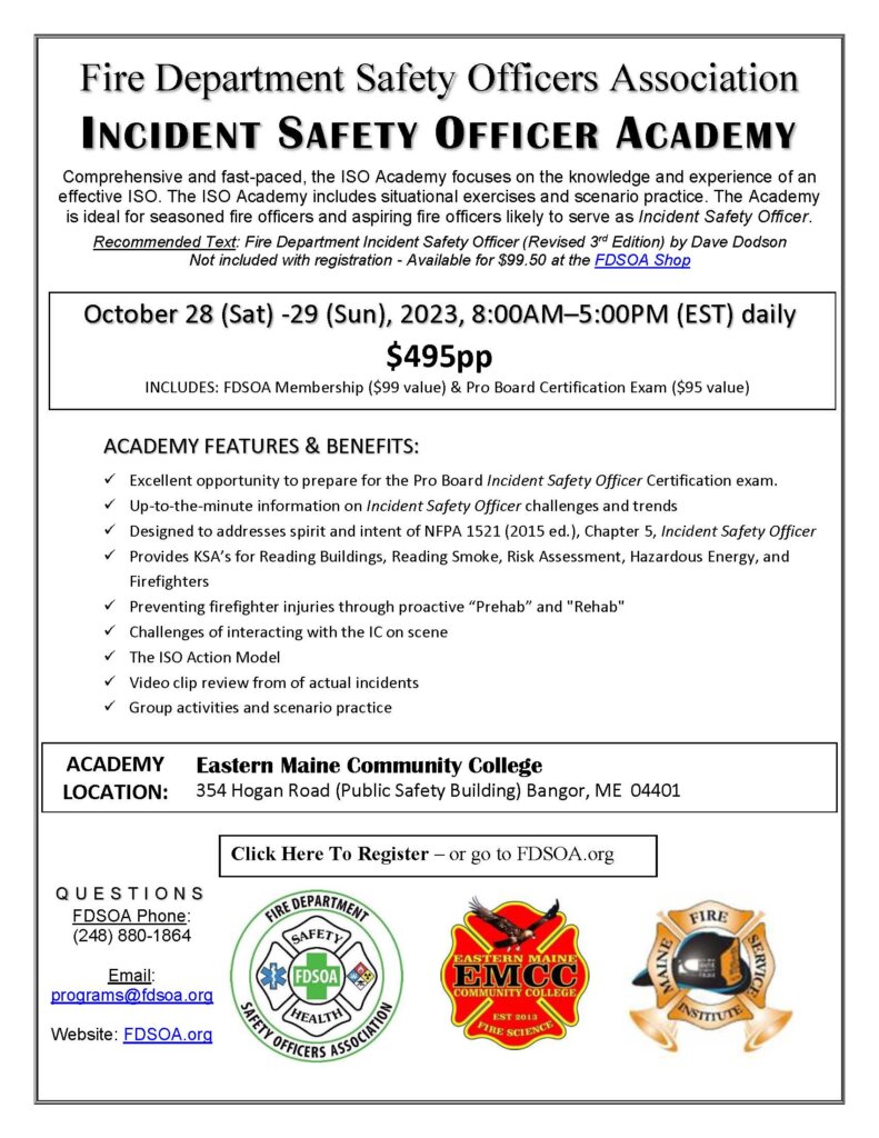 FDSOA Incident Safety Officer Program - Bangor, ME - Maine Fire Service ...