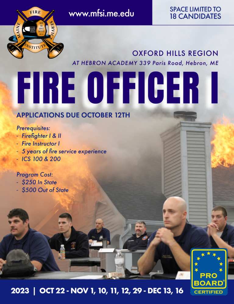 Fire Officer I – Oxford Hills Region *Cancelled* See notes