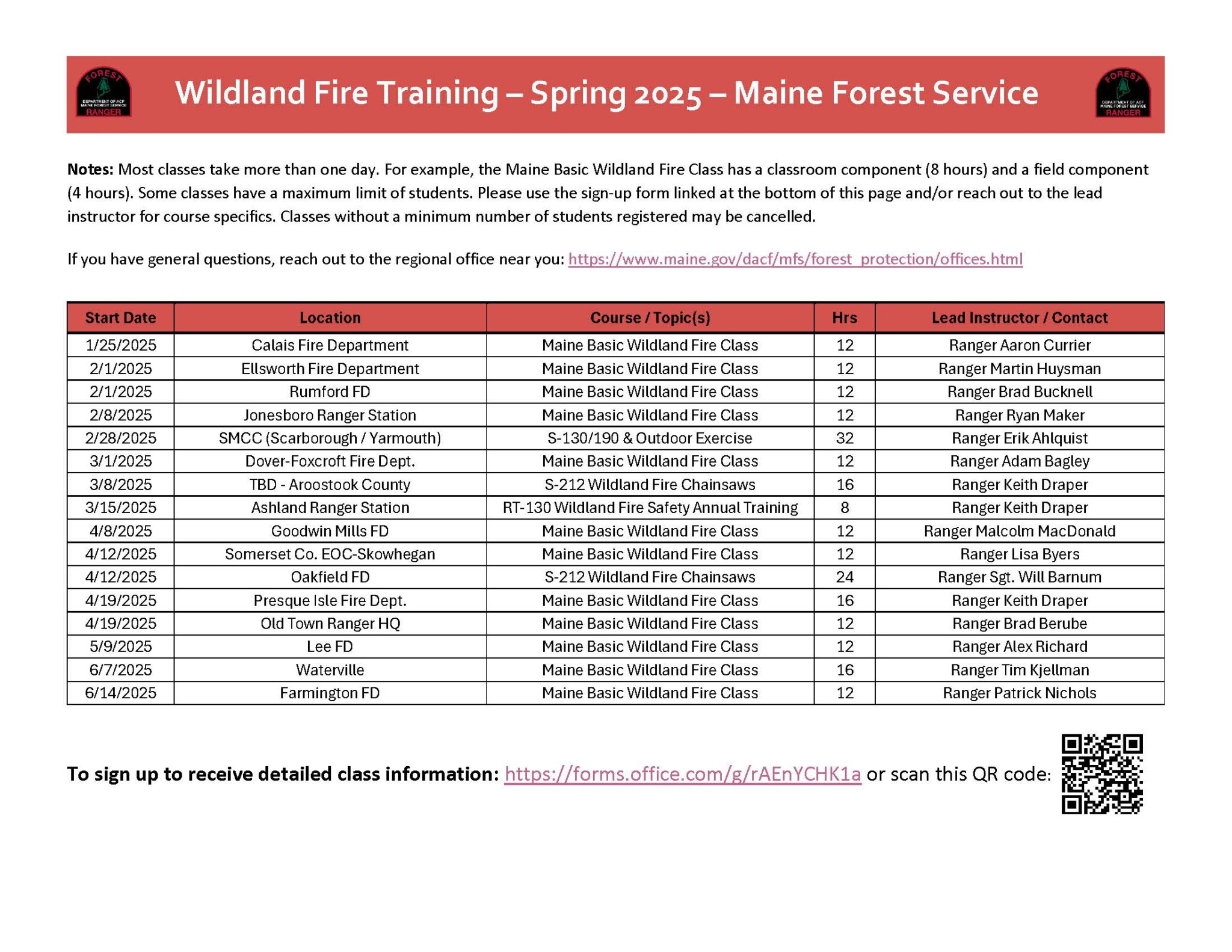 Wildland Fire Training (Maine Forest Service) 2025 - Maine Fire Service ...