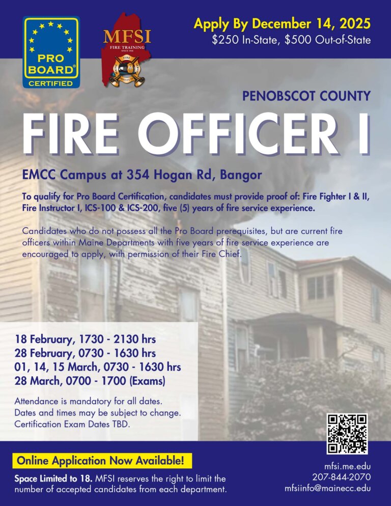 *FULL* MFSI Fire Officer I (Bangor) - Maine Fire Service Institute