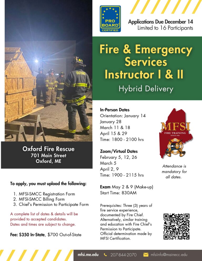 *FULL* MFSI Fire Instructor I & II (Oxford)